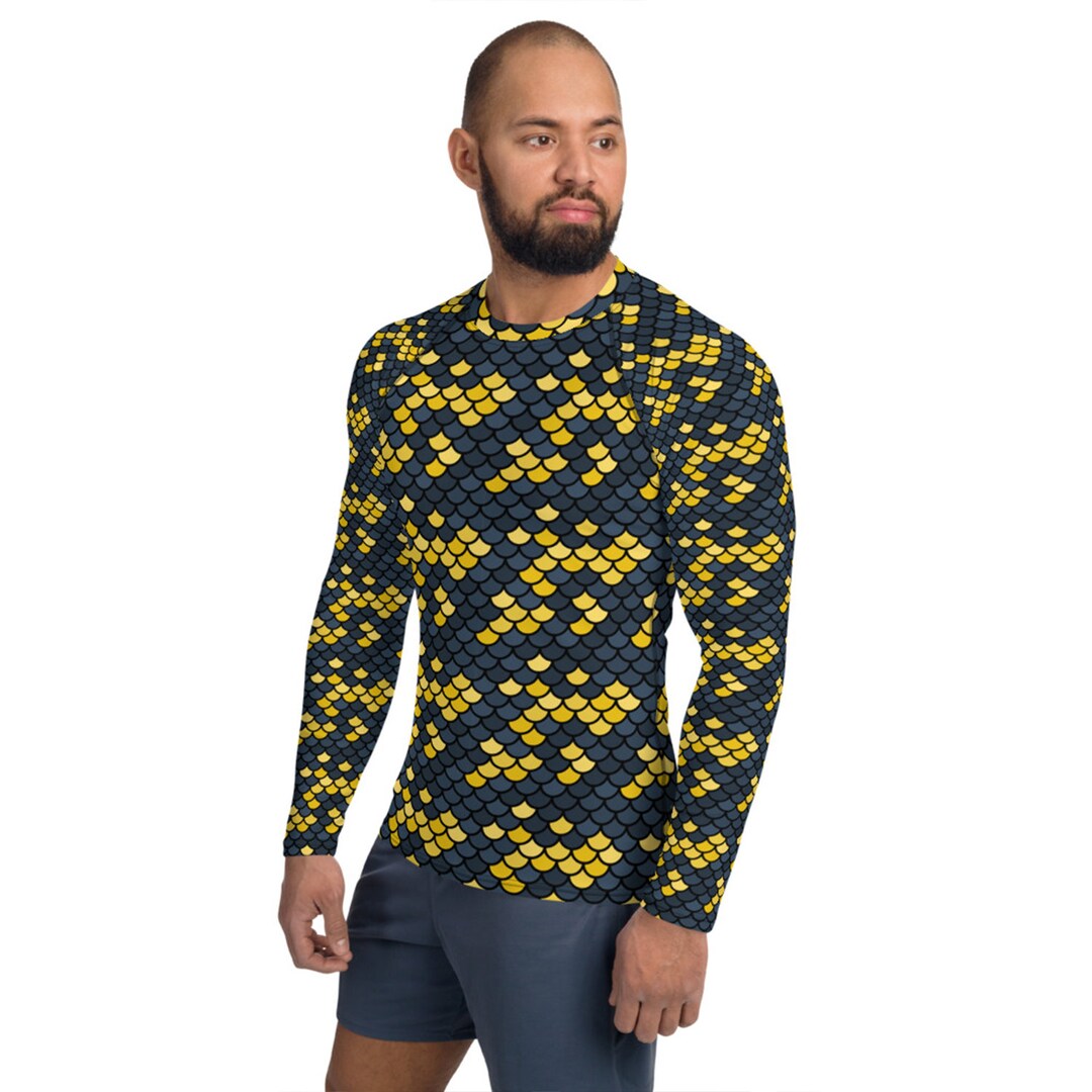 Merman Rash Guard for Men - Long Sleeve Surf Rashie W/ Dark Gray and ...