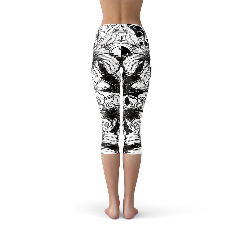 Black White Koi Fish Capri Leggings Koi Fish Print Tattoo | Etsy