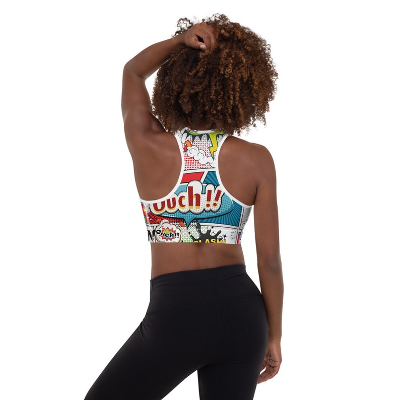 Comic Book Strip Padded Sports Bra for Women Pop Art Pattern Print for ...