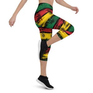 Rasta Reggae Capri Leggings for Women Printed Womens Red, Black and ...
