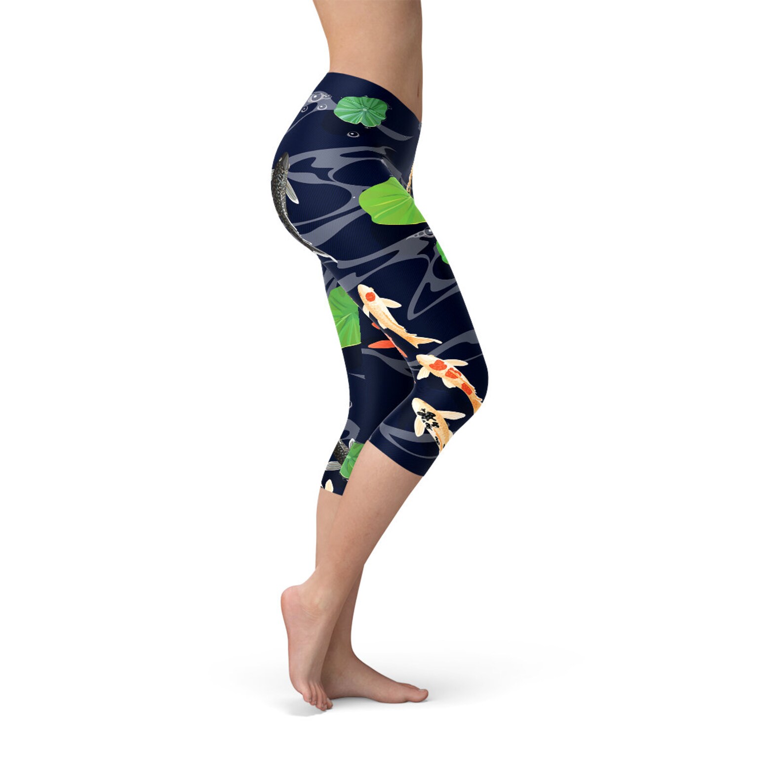 Koi Fish Yoga Capri – Japanese Pond Design, USA Made - Etsy