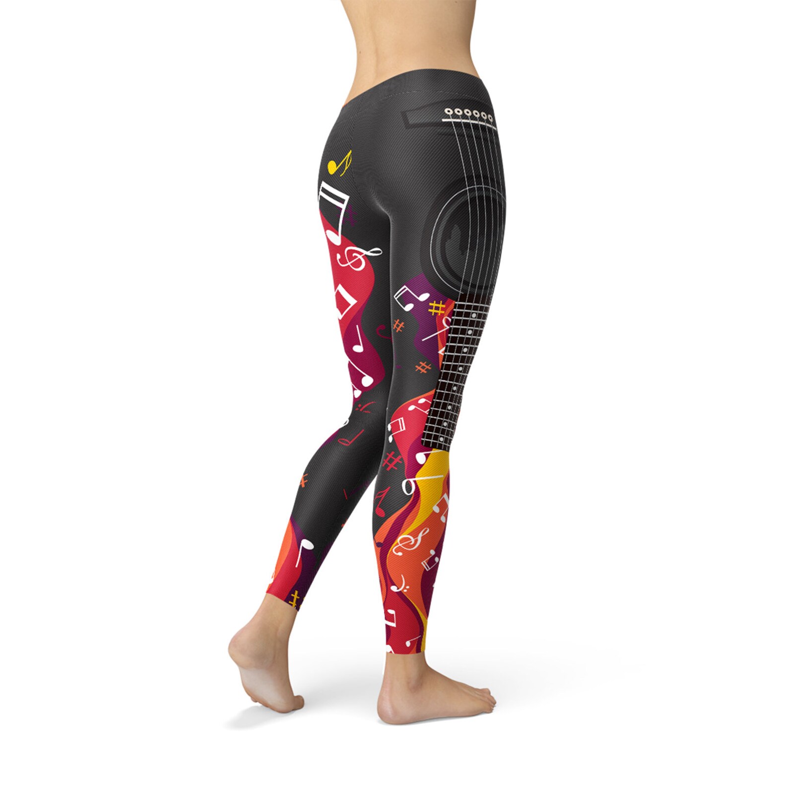 Music Note Leggings for Women - Musical Air Guitar Printed Leggings Non ...