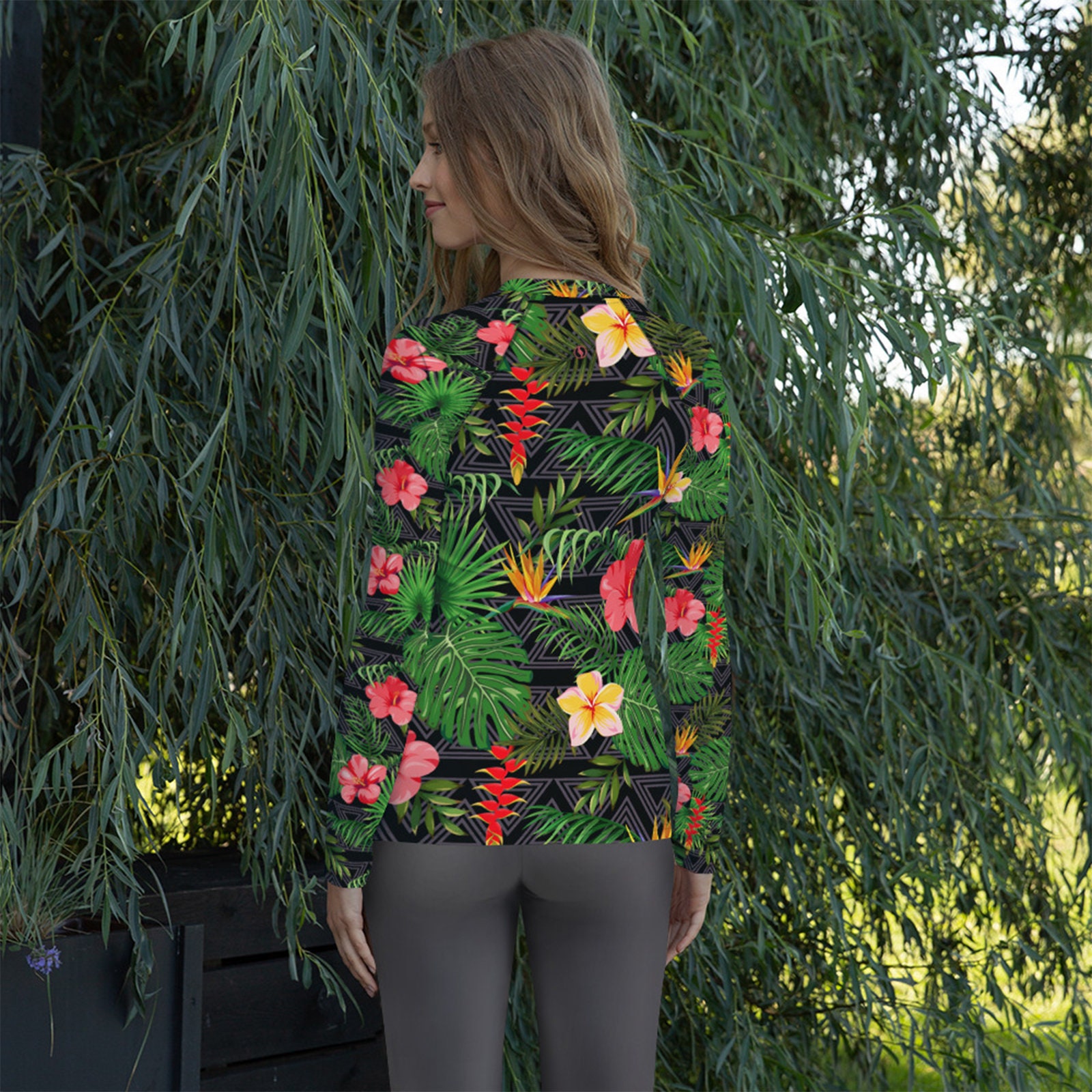 Women's Long Sleeve Rash Guard - Bird of Paradise, Plumeria, Hibiscus ...