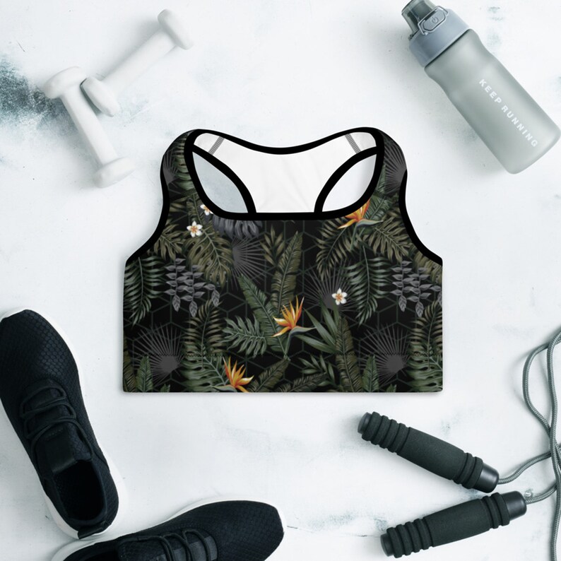 Bird of Paradise Padded Sports Bra for Women - All Over Print Tropical ...