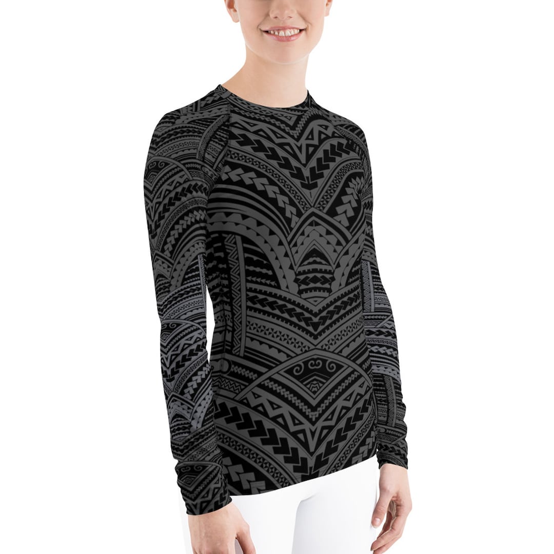 Maori Tattoo Rash Guard for Women Long Sleeve Gunmetal Gray Inspired ...