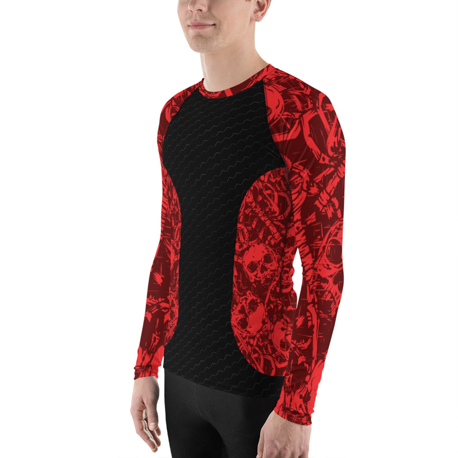 Mens Rash Guard Red Skulls and Crossbones Print Long Sleeve - Etsy
