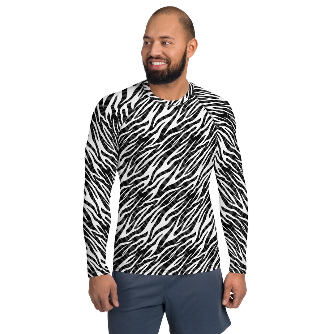 Zebra Stripes Long Sleeve Rash Guard for Men Animal Black White Stripe ...