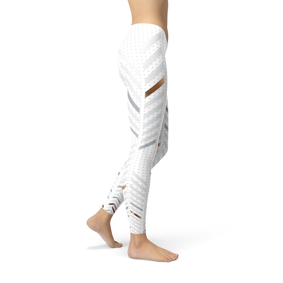White Print Leggings - USA Made, Sports Style Yoga Pants - Etsy