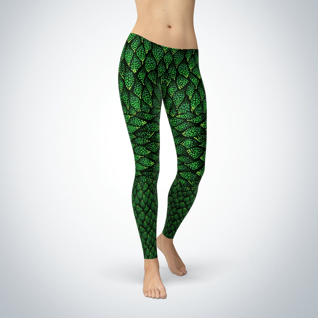 Green Leaf Print Yoga Leggings, Stylish Women's Activewear - Etsy