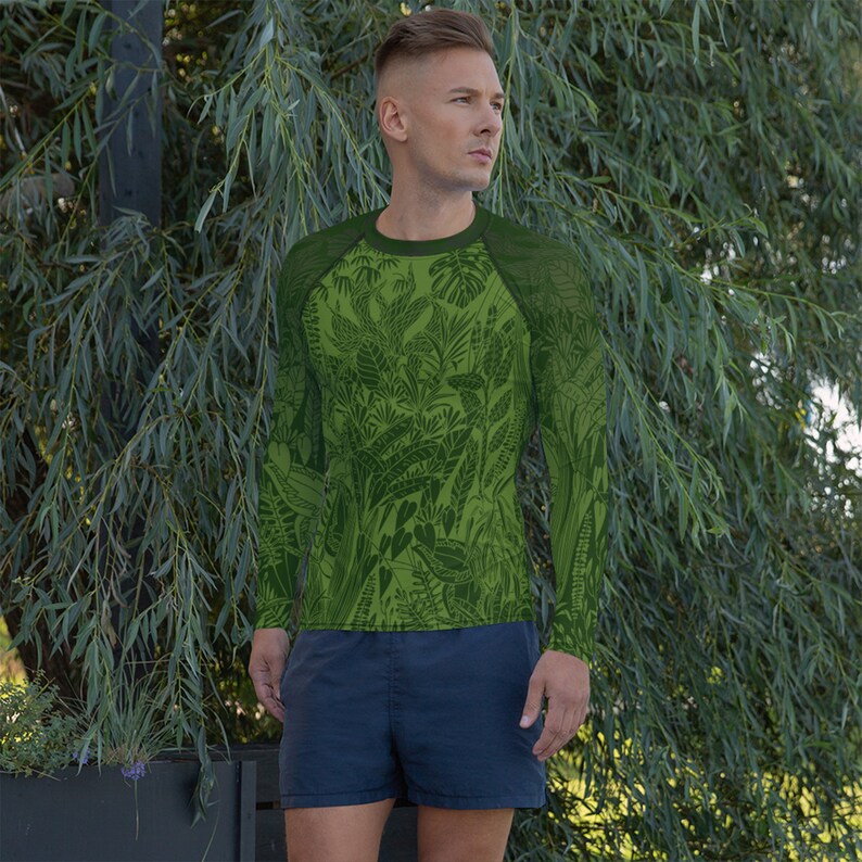 Mens Rash Guard Green Tropical Jungle Print Long Sleeve | Etsy