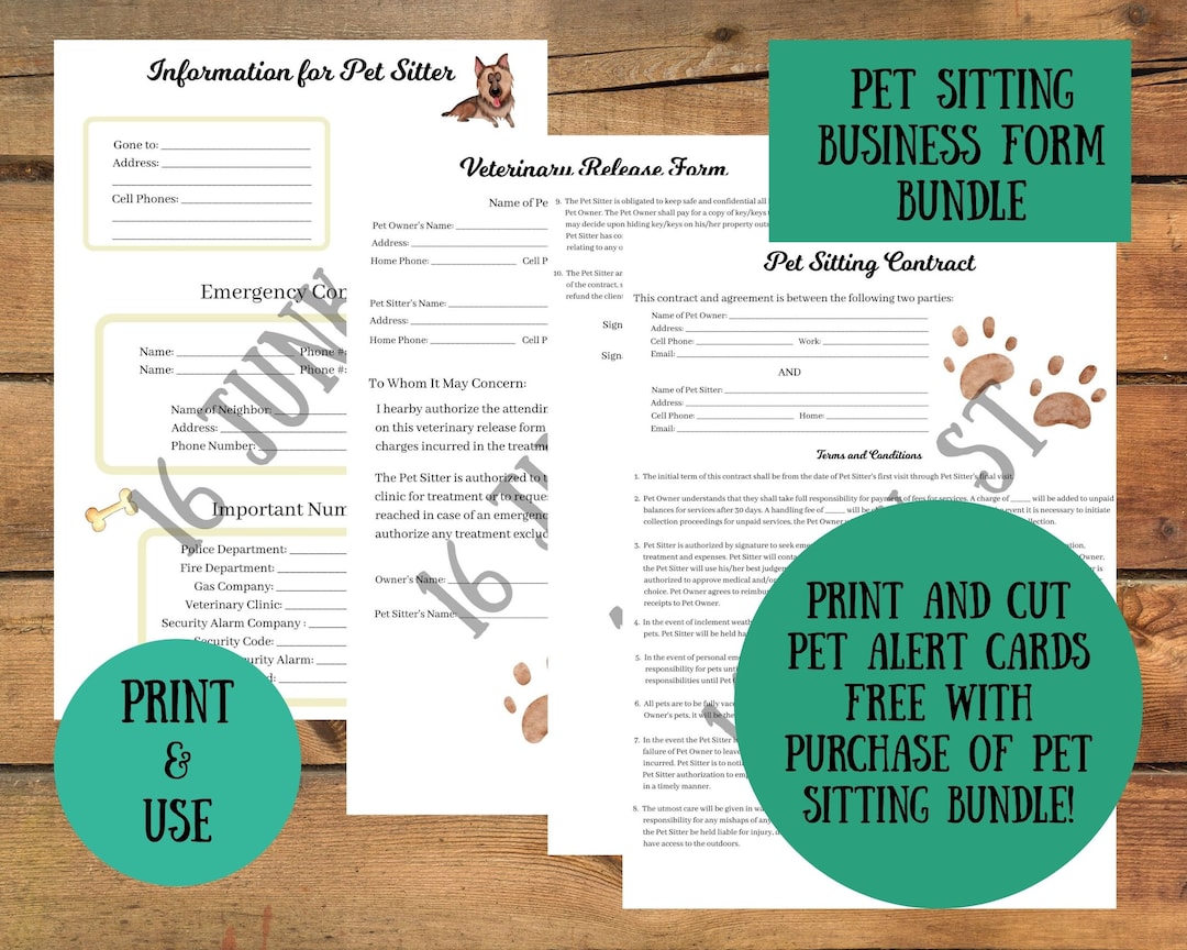 Printable Pet Sitting Business Form Bundle / Digital Download Pet ...