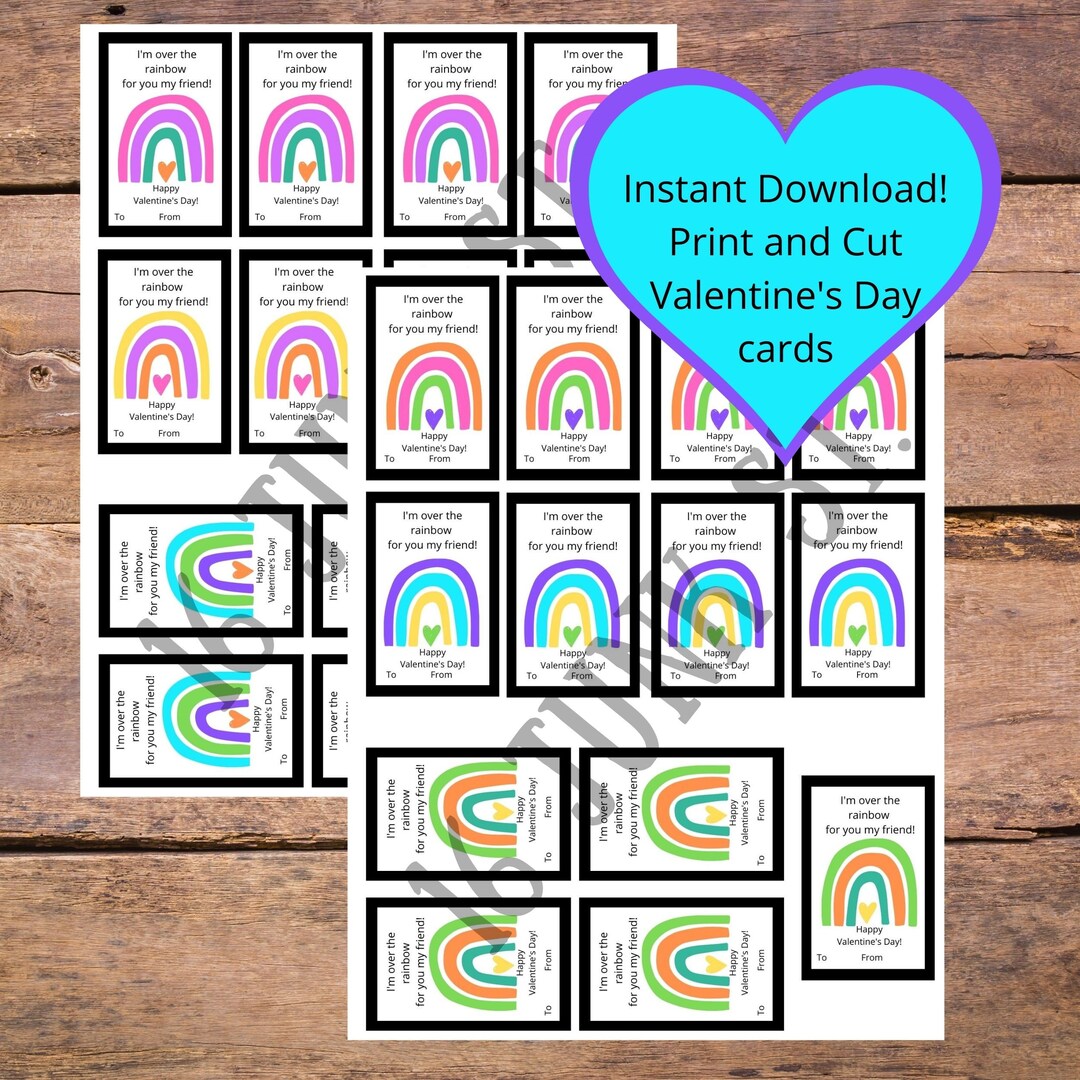 Printable Rainbow Valentine Cards for Kids / Valentine's Day / Rainbow ...