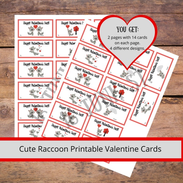Raccoon Valentine Printable - Etsy