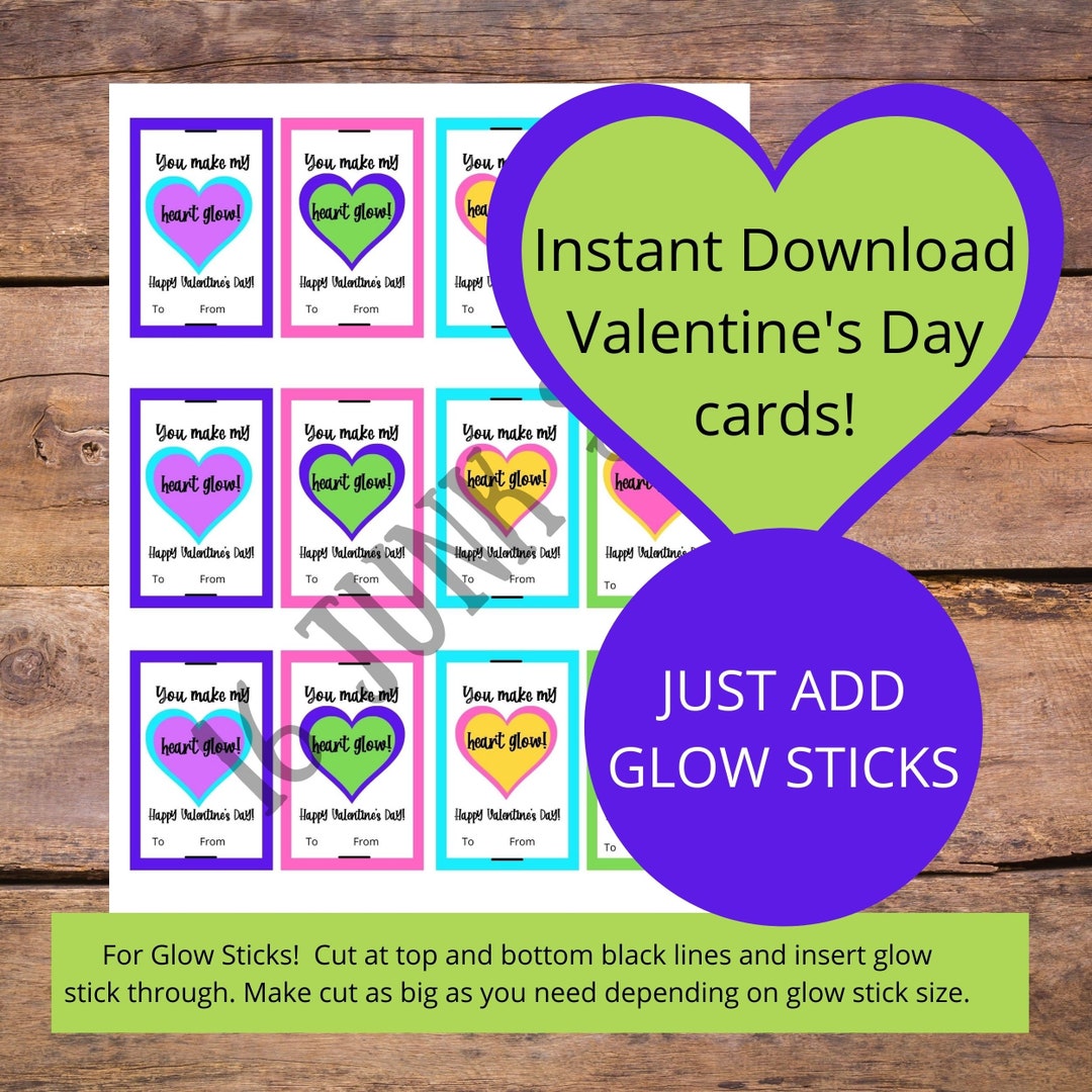 Valentine's Day Printable Cards / Glow Stick Valentine Cards ...