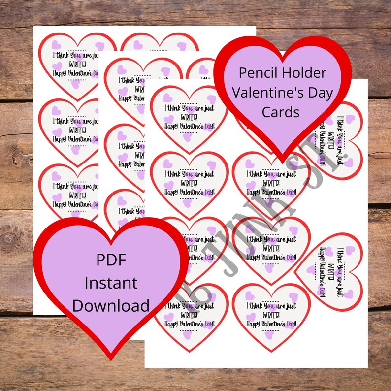 Printable Valentine's Day Cards / Pencil Holder Valentines Card / Kids ...