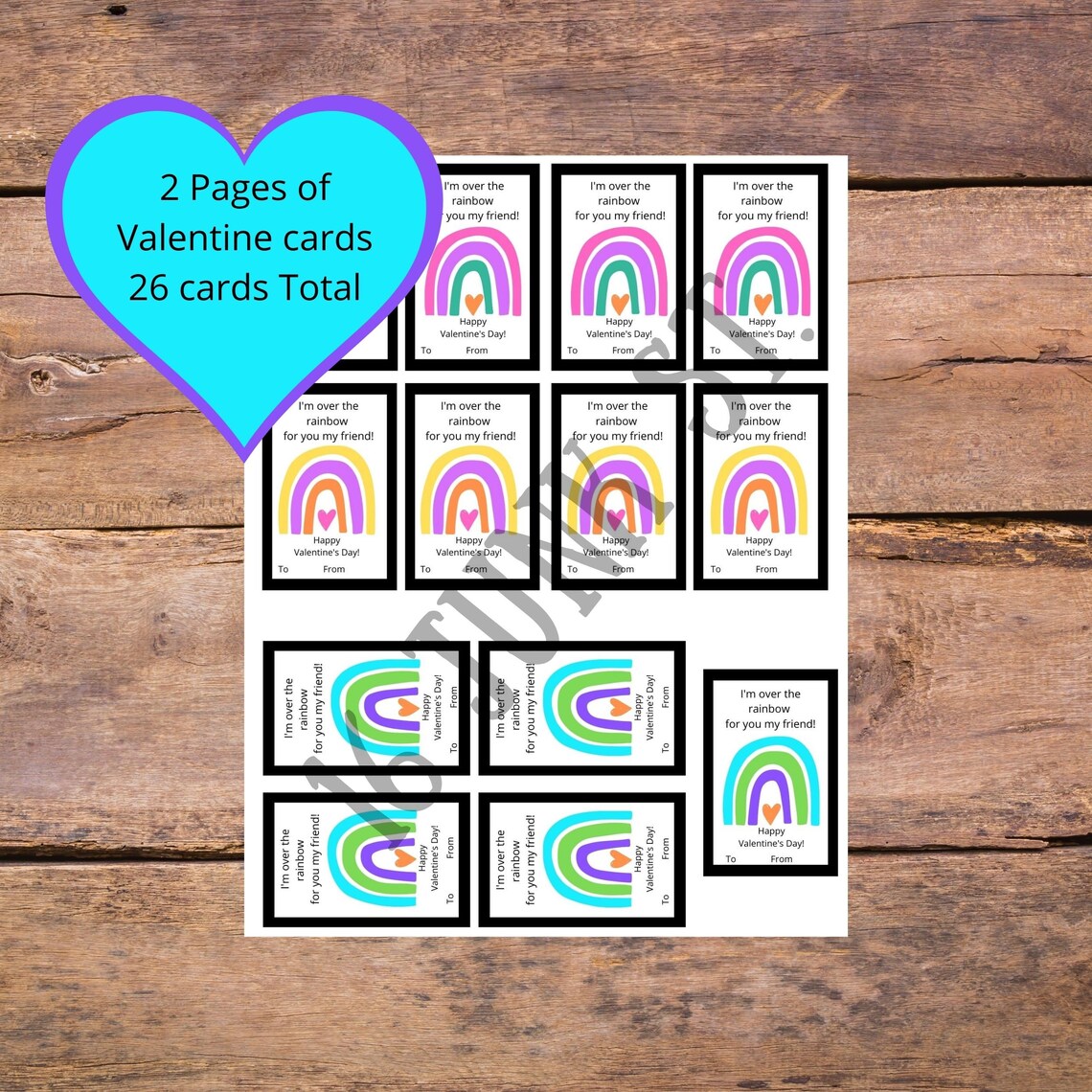 Printable Rainbow Valentine Cards for Kids / Valentine's | Etsy