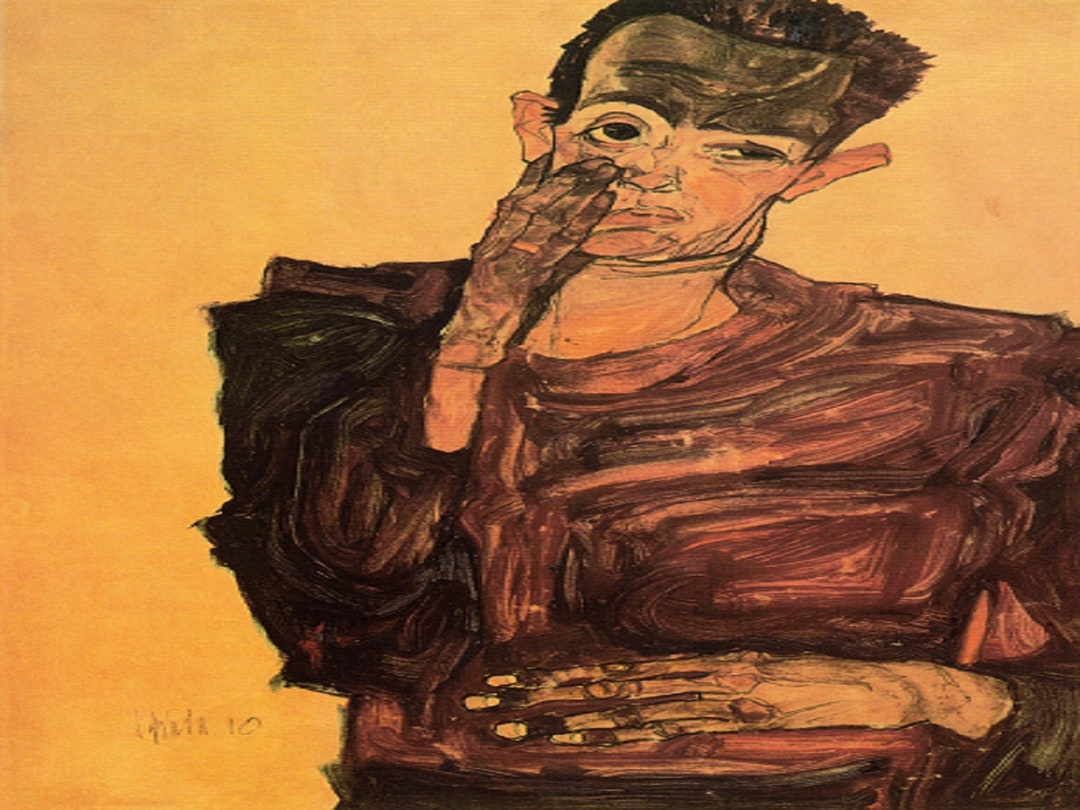 Egon Schiele: self-portrait With Pulling Cheek, Extremely Rare Original ...
