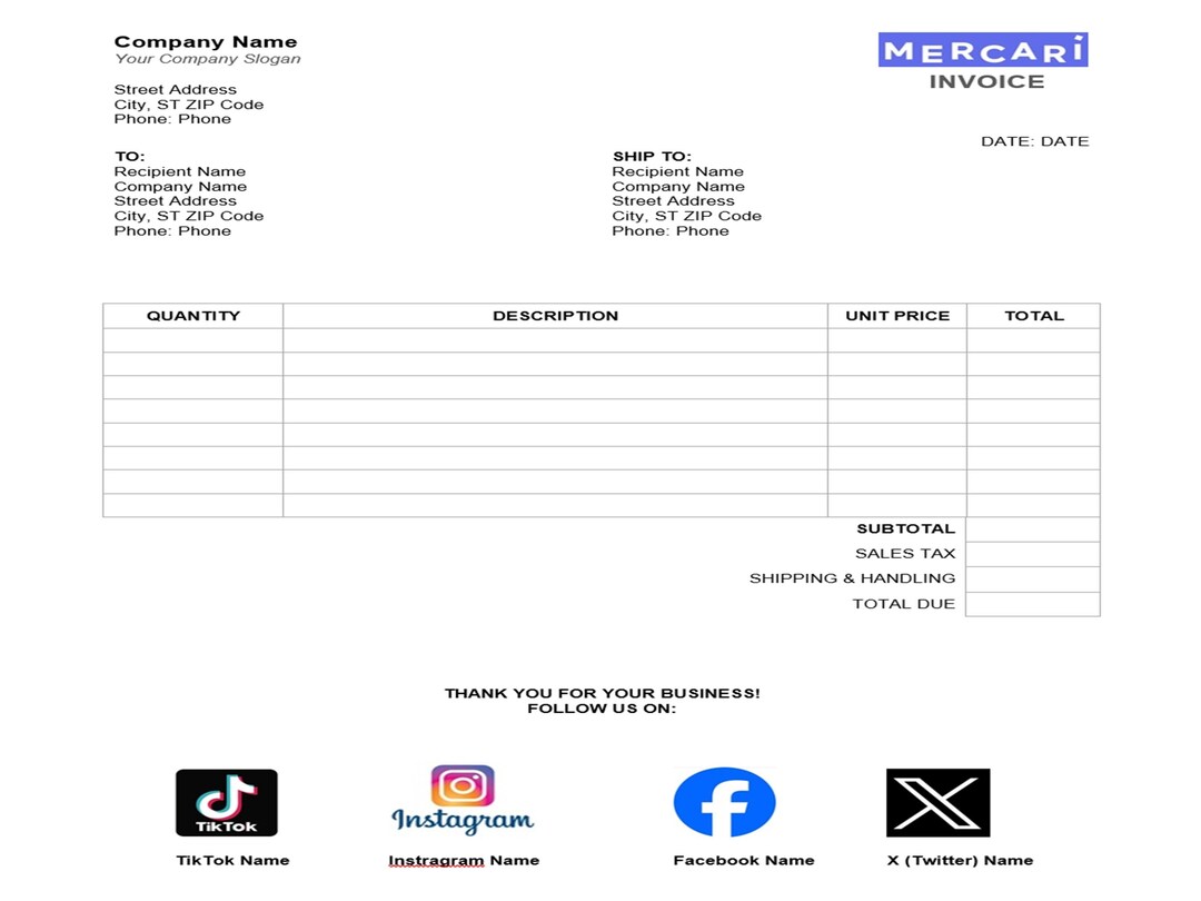 Mercari Invoice Receipt Template. Digital Download Invoice Template ...