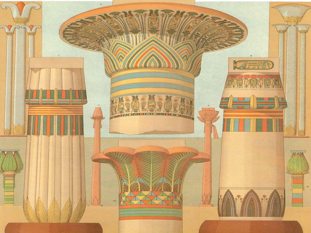 Ancient Egypt: Columns With Plant Motifs", Extremely Rare Original ...