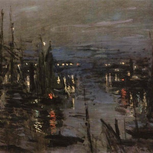 Claude Monet: “harbor at Le Havre at Night", Extremely Rare Bookplate ...