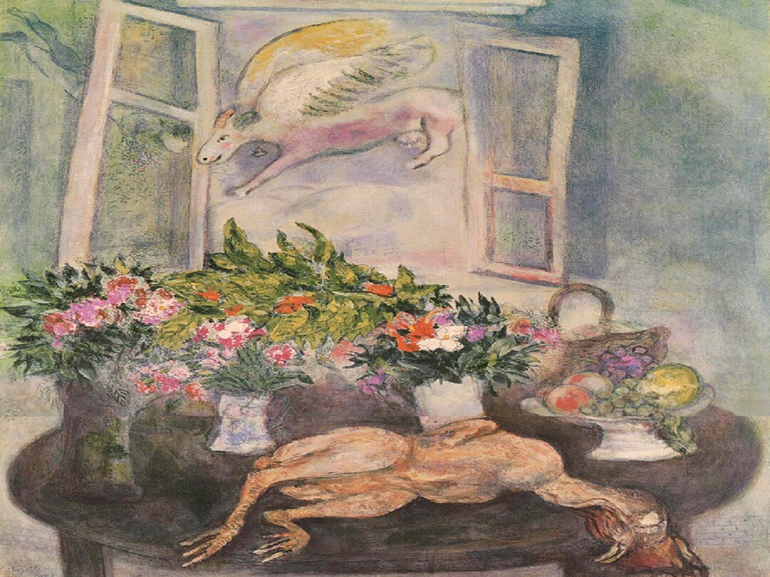 Marc Chagall: "flowers and Fowl", Extremely Rare Large Bookplate Print ...