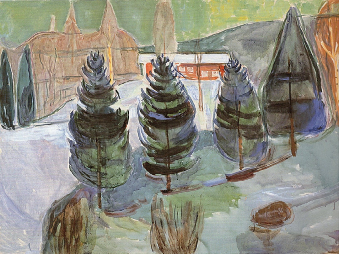 Edvard Munch: “red House With Spruces II”, Extremely Rare Original ...