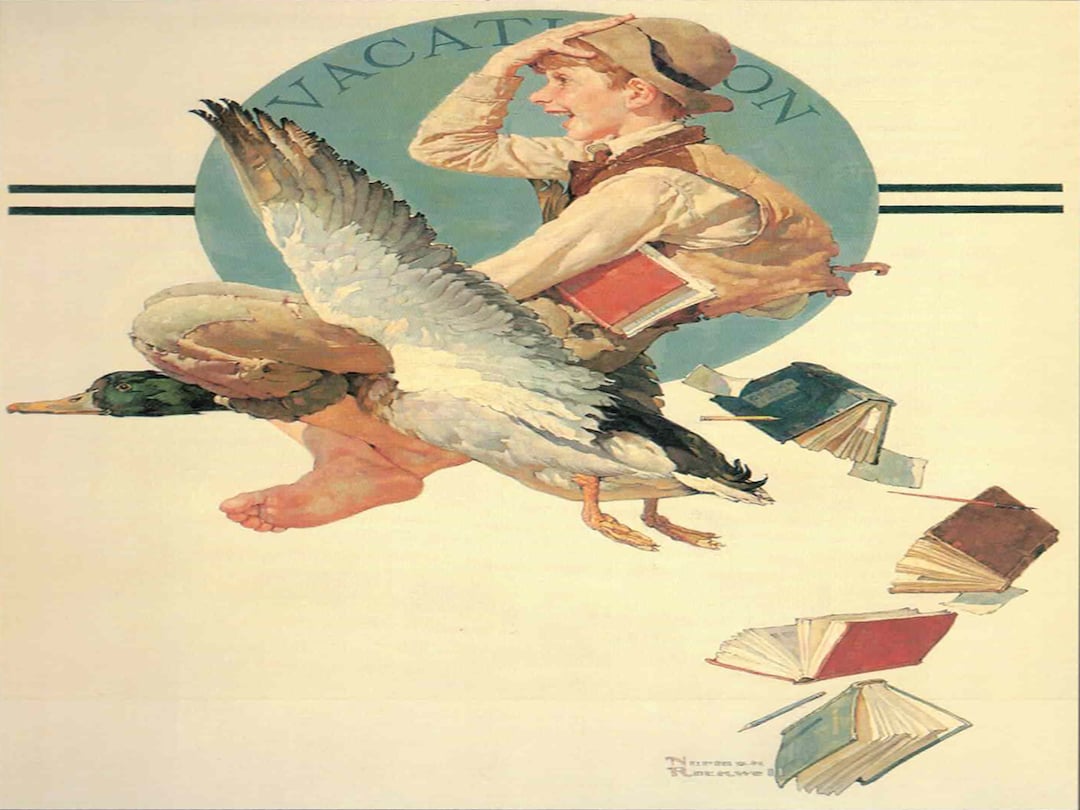 Norman Rockwell "vacation: Boy Riding Goose" Saturday Evening Post ...
