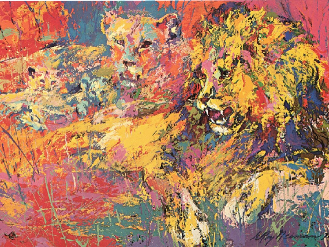 Leroy Neiman: “lion Family Portrait", Extremely Rare Vintage Bookplate ...