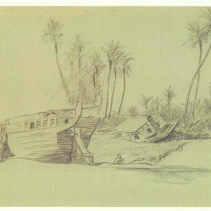 Elihu Vedder: “beached Felucca", Extremely Rare Bookplate Print ...