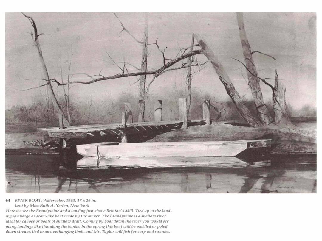 Andrew Wyeth: “river Boat", Extremely Rare Vintage Bookplate Print, Pen ...