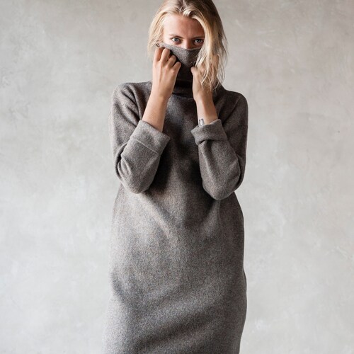 Knit Wool TUNIC JUMPER Roll Neck Jumper Dress Brown Wool - Etsy