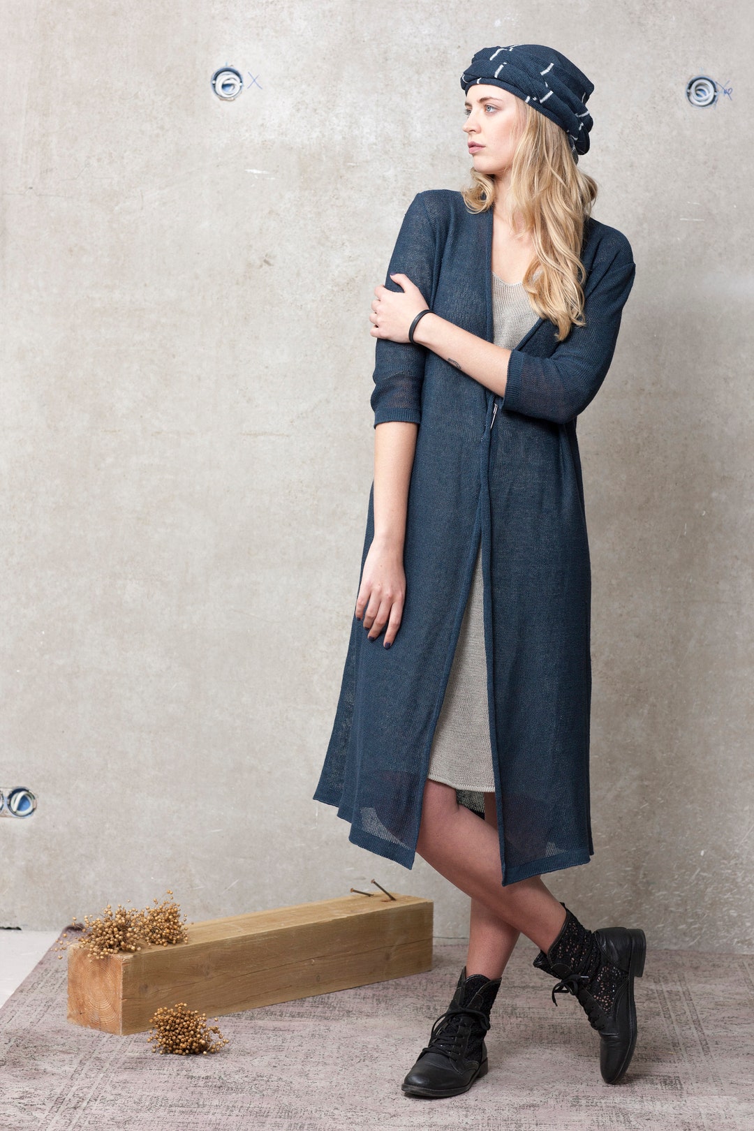 Long Linen Cardigan, Linen Wrap Cardigan, Knitted Linen Coat, Knit ...