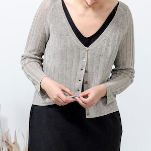 Linen Summer Cardigan, Ribbed Pure Linen Cardigan, Knitted Linen ...