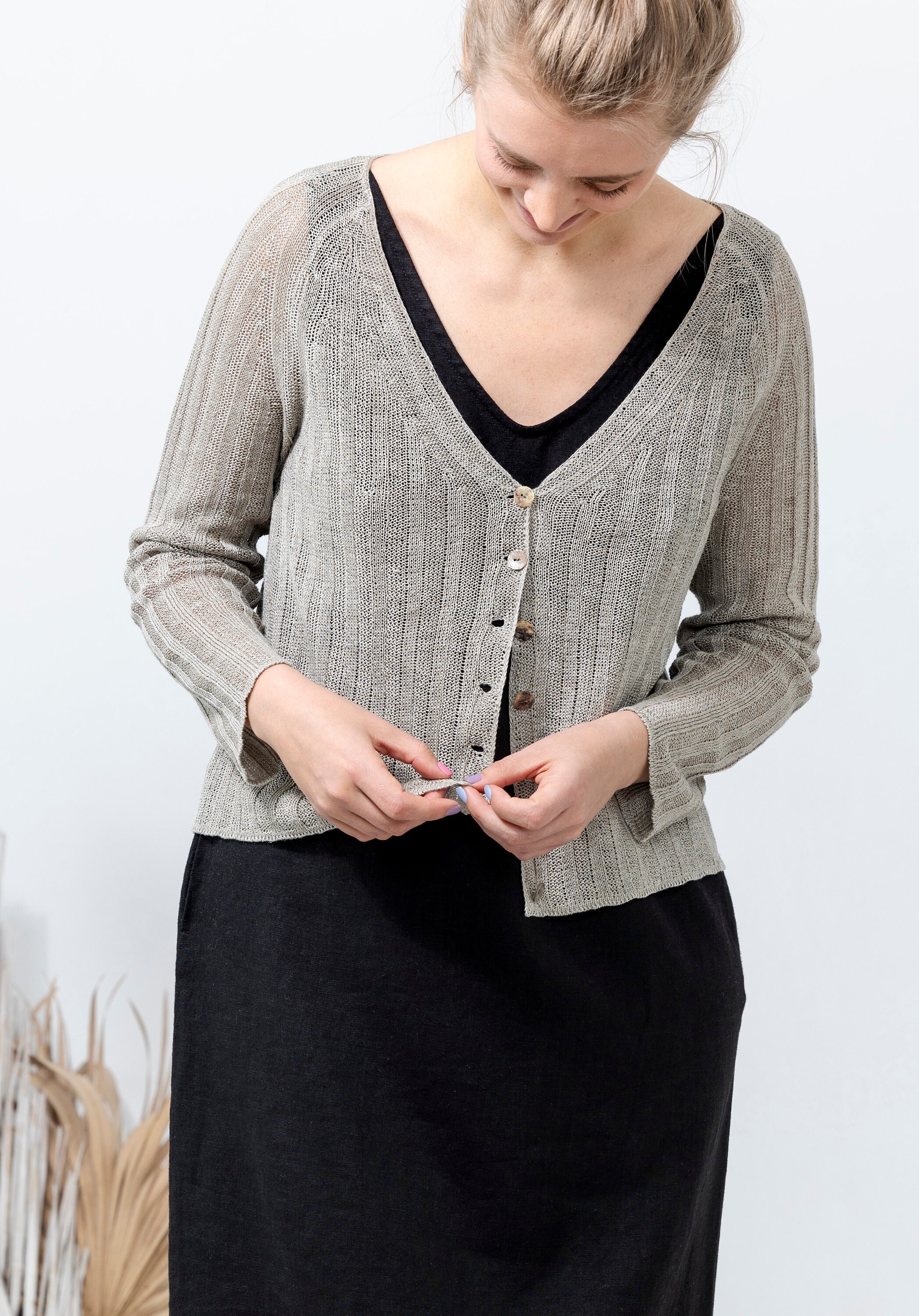 Handmade Linen Cardigan: Knit Ribbed Button-up Summer Knitwear - Etsy