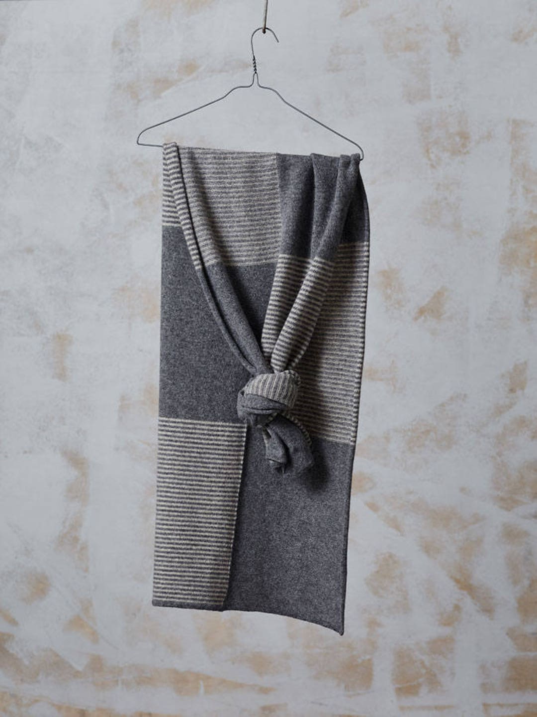 Knitted WOOL SCARF, Wide Organic Wool Shawl, Unisex Wool Scarf, Winter ...