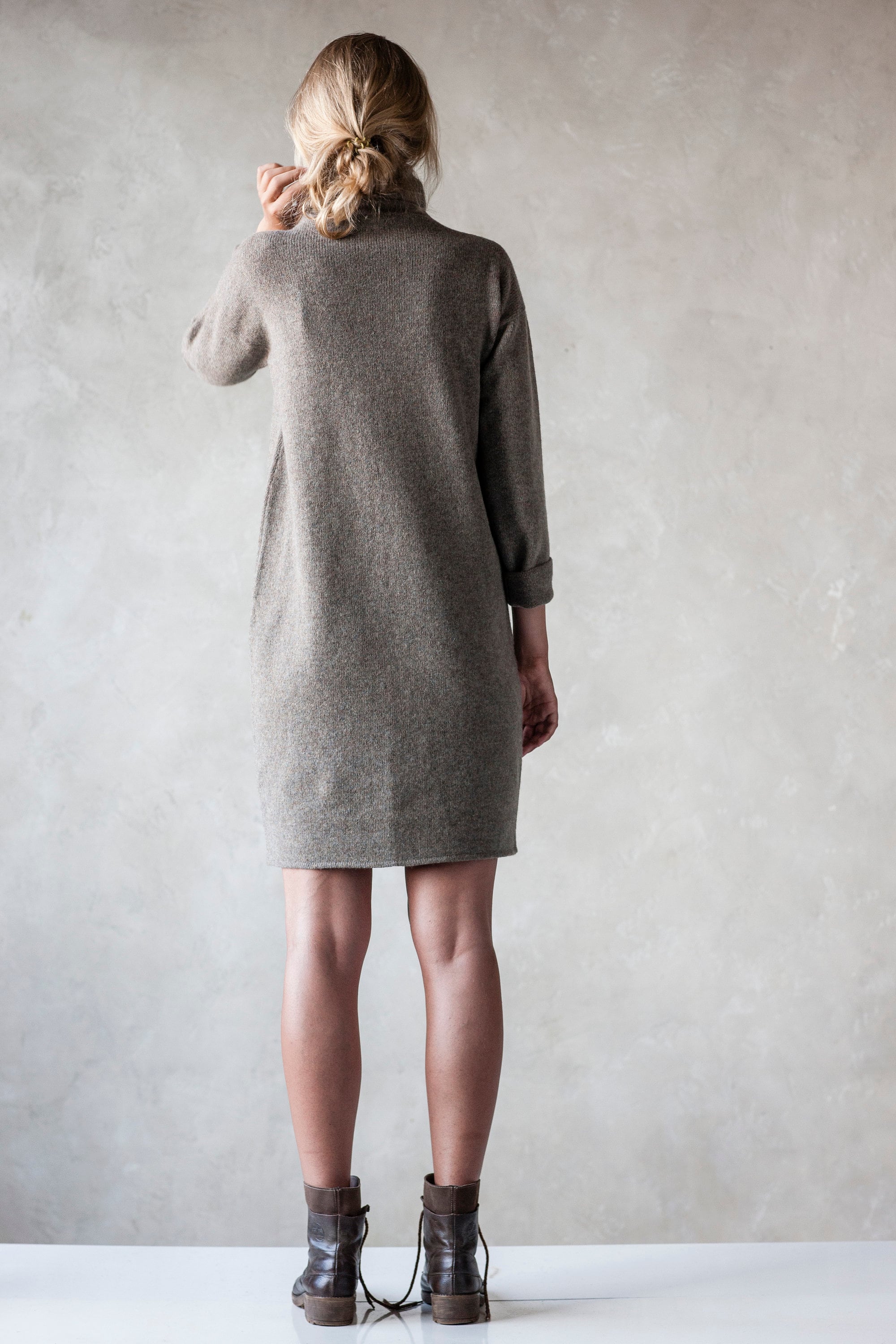 Knit Wool TUNIC JUMPER, Roll Neck Jumper Dress, Brown Wool Longline ...