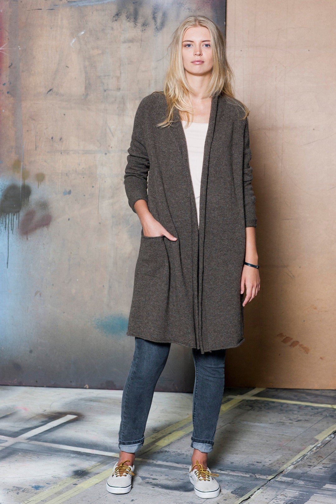 Long WOOL CARDIGAN, Long Wrap Cardigan, Brown Knitted Wool Jacket, Long ...