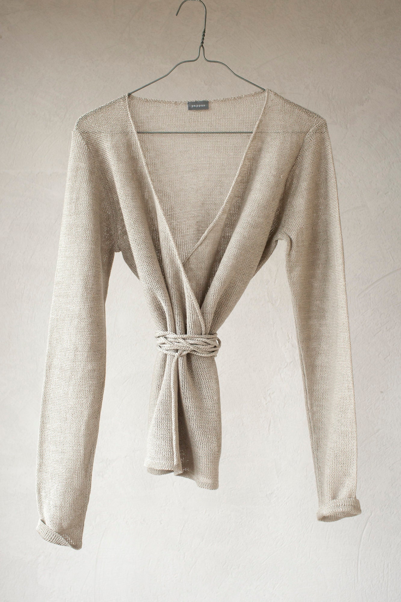 Linen Wrap Cardigan With Belt Knitted Linen Sweater Beige - Etsy