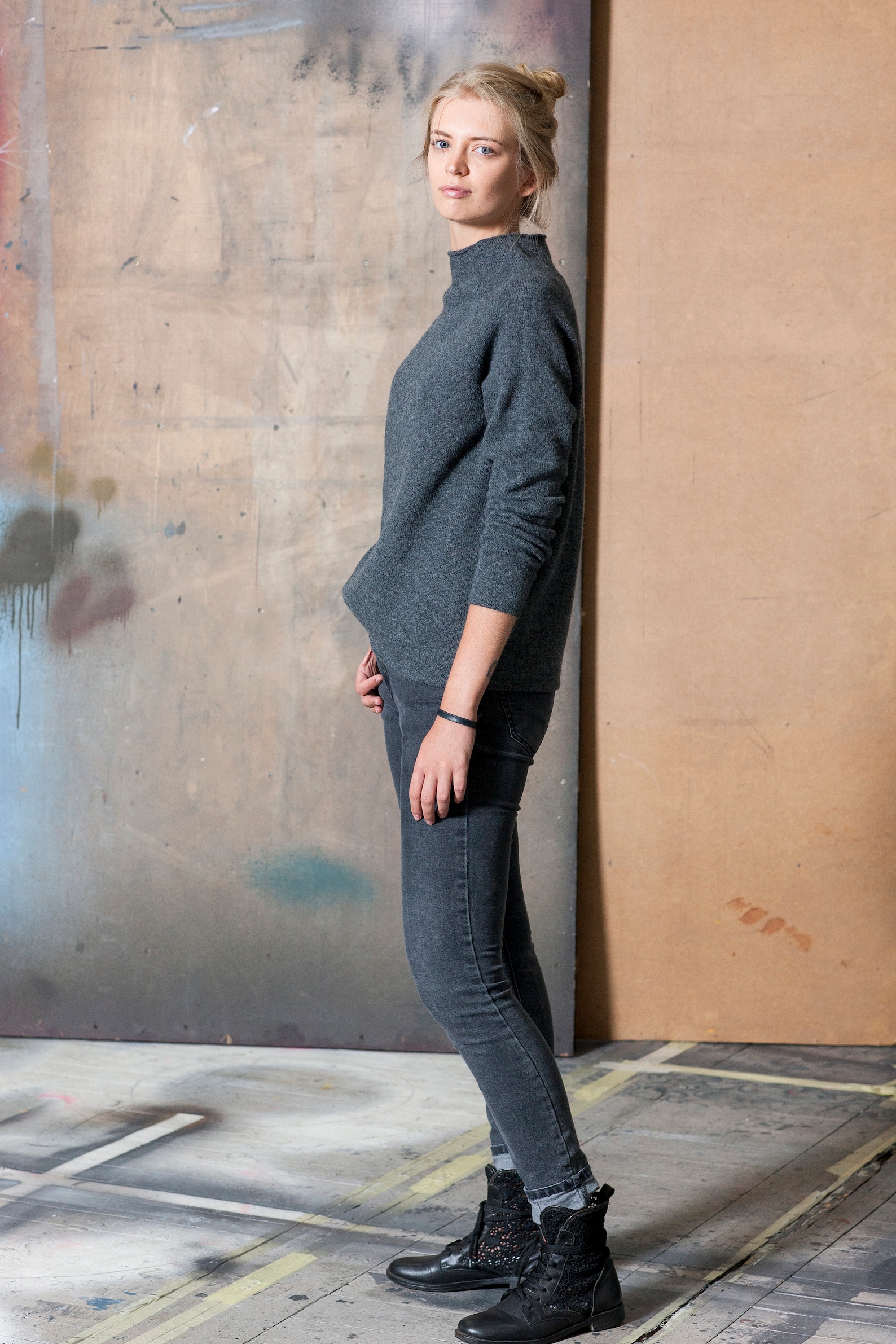 WOOL SWEATER, Knitted Sweatshirt, Stand up Collar Sweater, Women ...