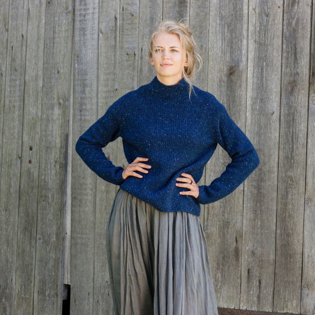 Thick WOOL Tweed SWEATER, Stand up Collar Jumper, Relaxed Fit Wool ...