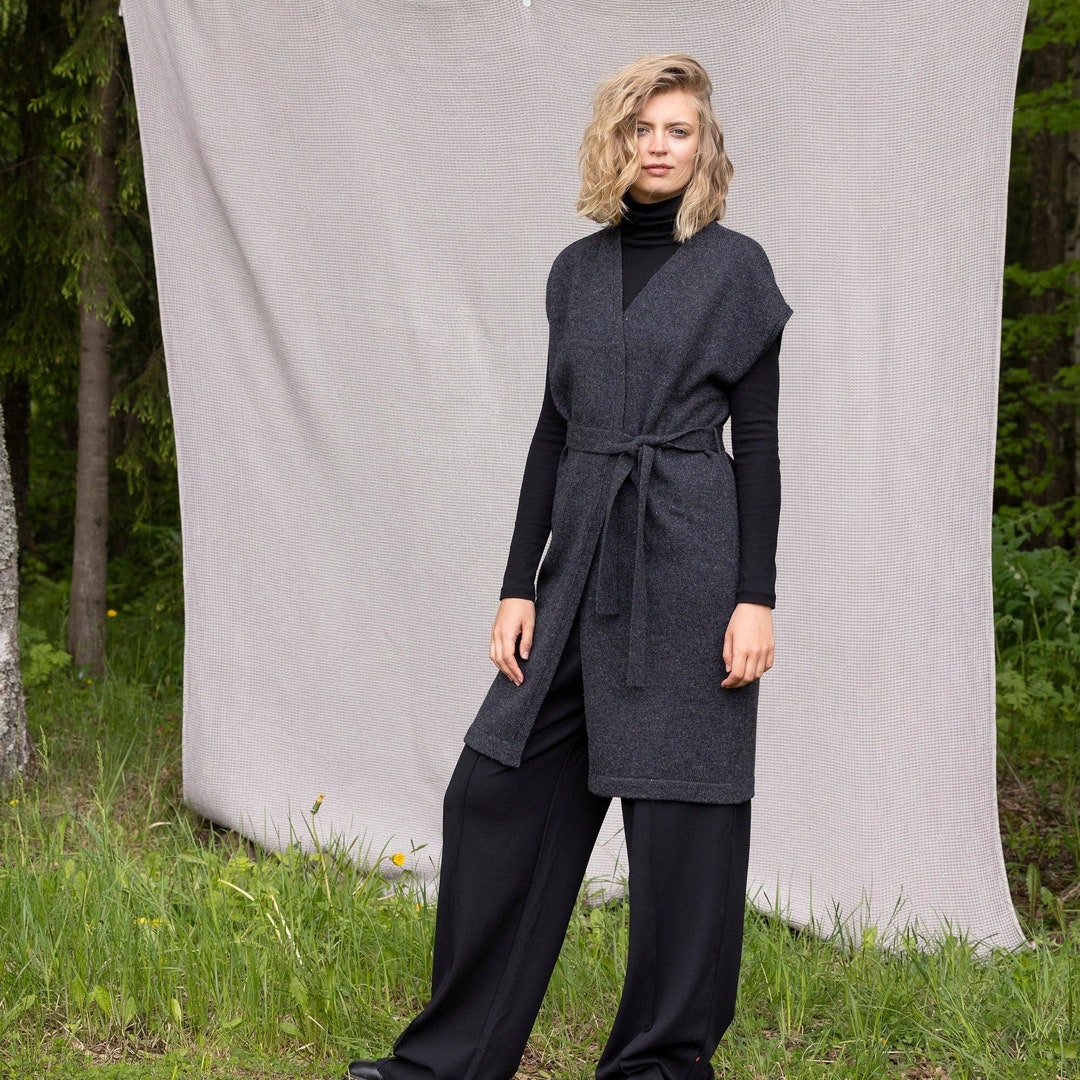 Knit Wool VEST, Longline Wool Waistcoat, Knitted Knee Length Vest ...