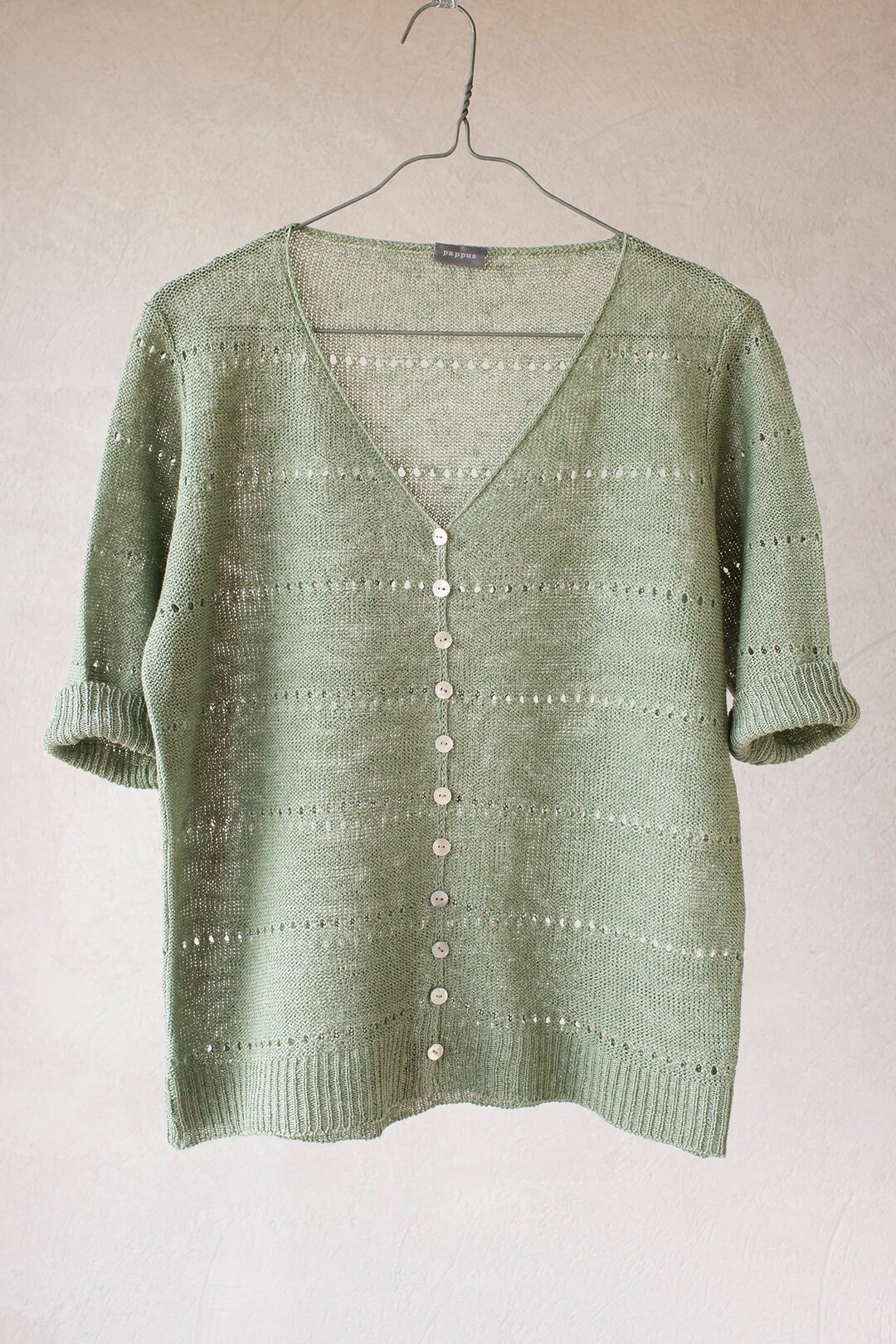 Linen Button Top, Knitted Vintage Style Cardigan, Green Linen Summer ...