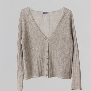 Linen Summer Cardigan, Ribbed Pure Linen Cardigan, Knitted Linen ...