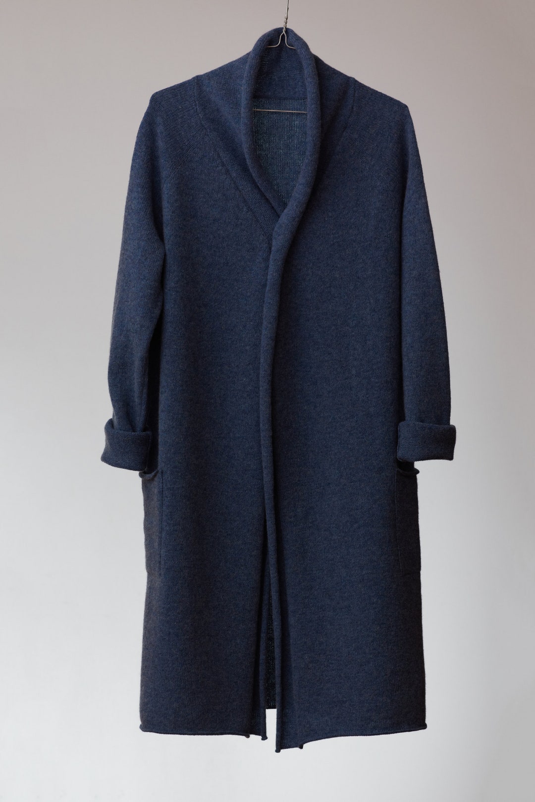 Long WOOL CARDIGAN, Long Wrap Cardigan, Blue Knitted Wool Jacket, Long ...