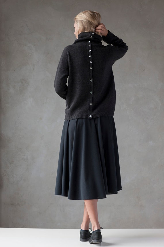 WOOL SWEATER Roll Neck Sweater Button Back Sweater Knitted - Etsy