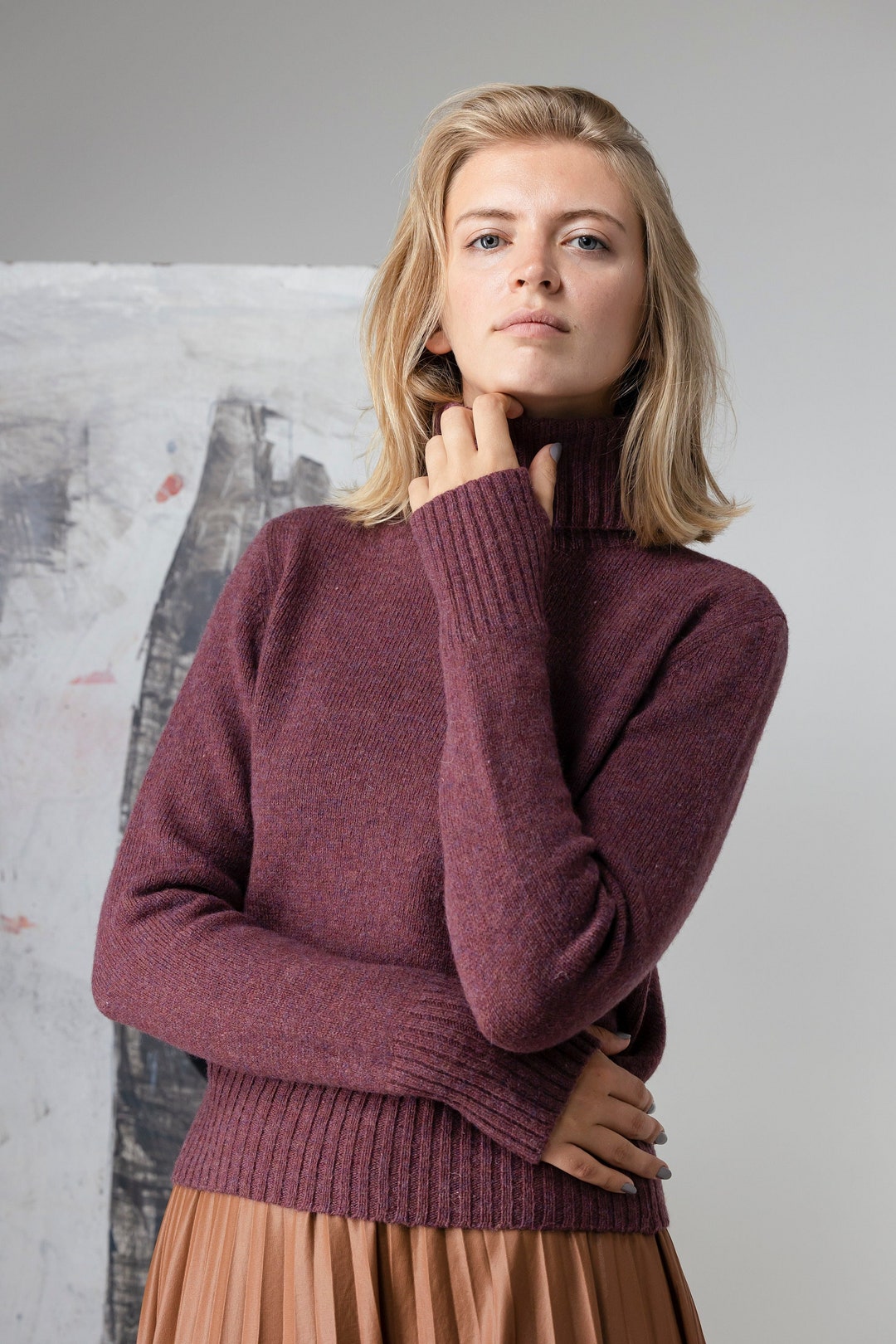 Wool Turtleneck Sweater, Ribbed Cuffs, Thumbholes, Mulesing Free Wool ...