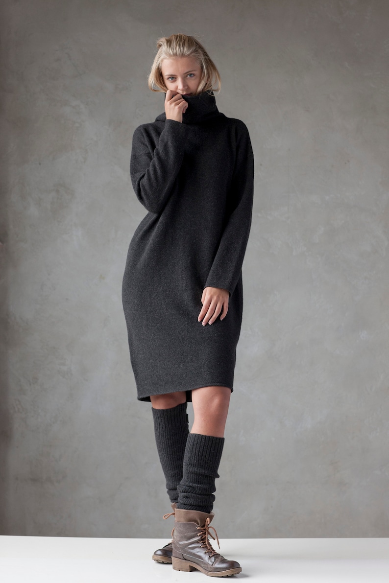 Knit Wool TUNIC JUMPER Roll Neck Jumper Dress Brown Wool - Etsy