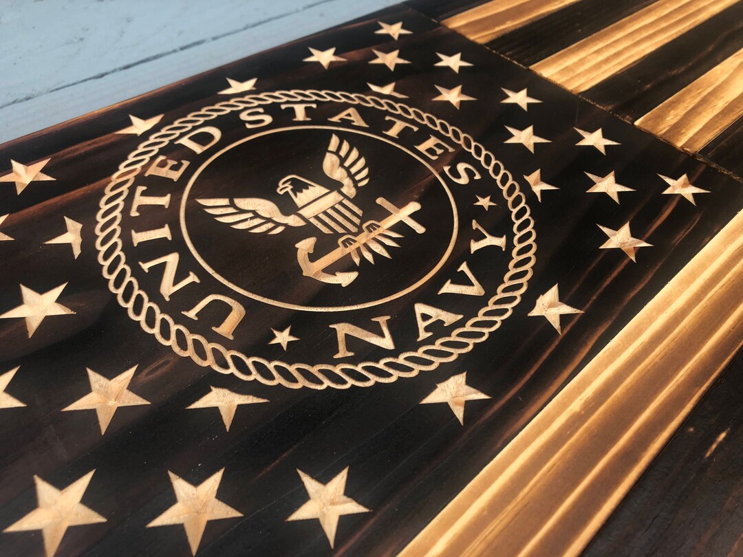 US Navy Rustic Flag, Custom Navy flag with engraved navy emblem, US ...