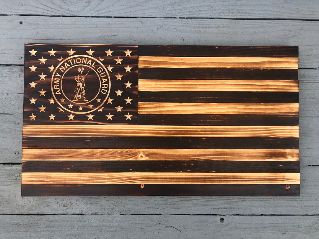 Rustic US Army National Guard Flag: Engraved Emblem - Etsy