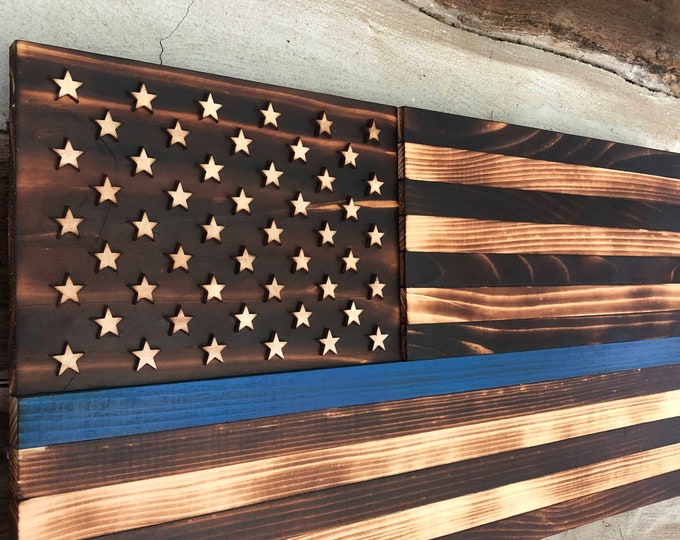 Thin Blue Line Wooden Flag, Police Badge Flag, Wooden Signs, Custom ...